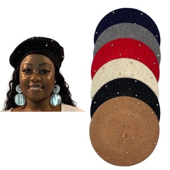 Accessories | New Without Tags Navy Blue Diamond Studded Beret | Poshmark